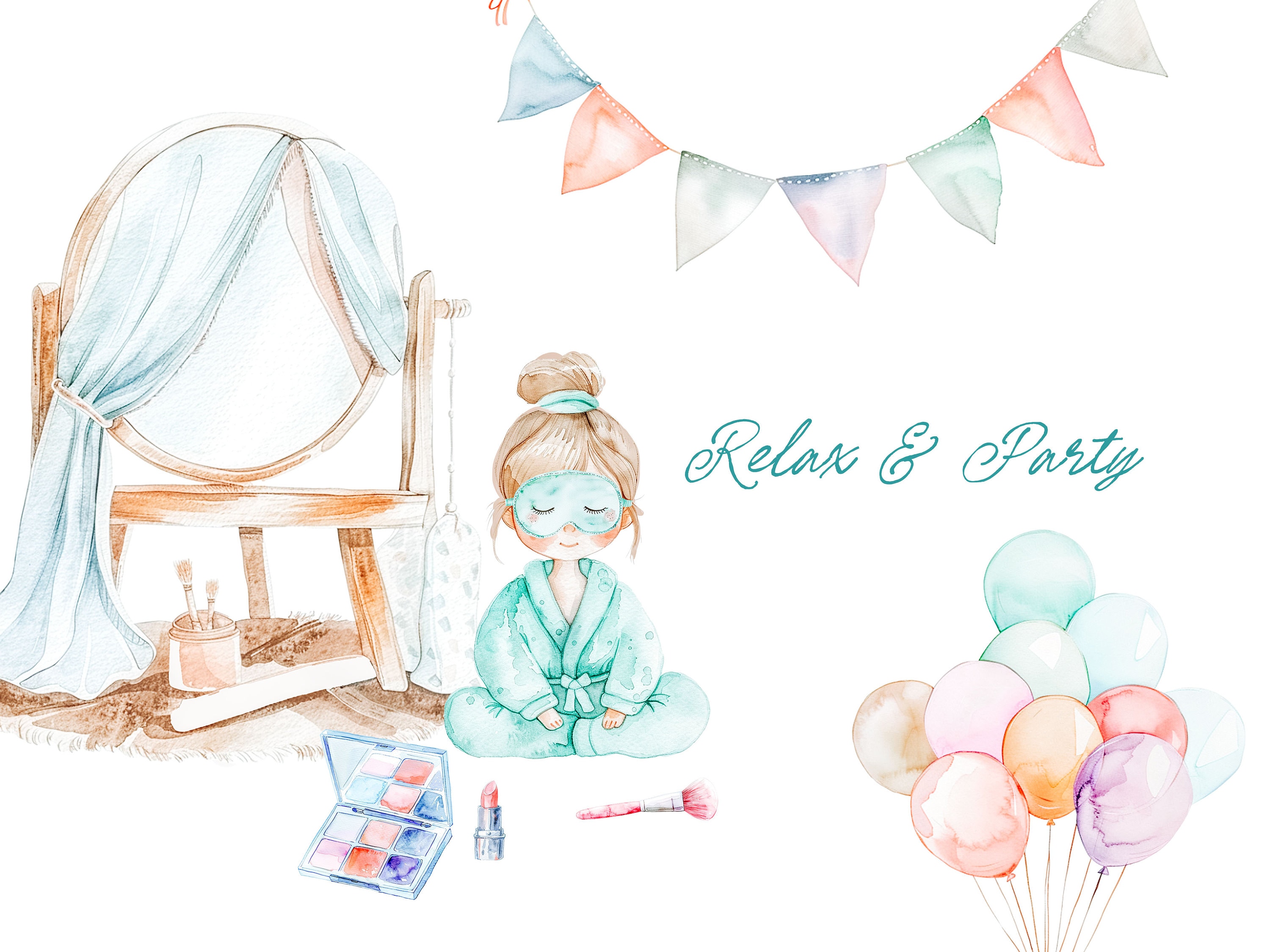 Spa Party Watercolor Clipart - Girl Spa Party - Bath & Spa - Glam Girl ...