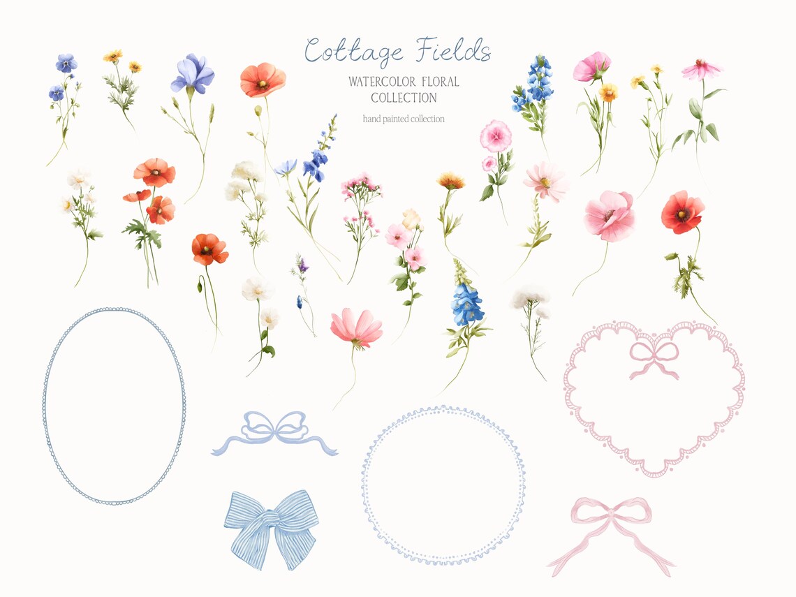 Watercolor Wild Cottage Fields - Preppy Wild Flowers - Preppy ...