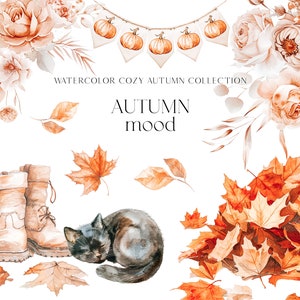 Autumn Watercolor Clipart - Cozy Fall Clipart - Autumn Bouquets Clipart ...