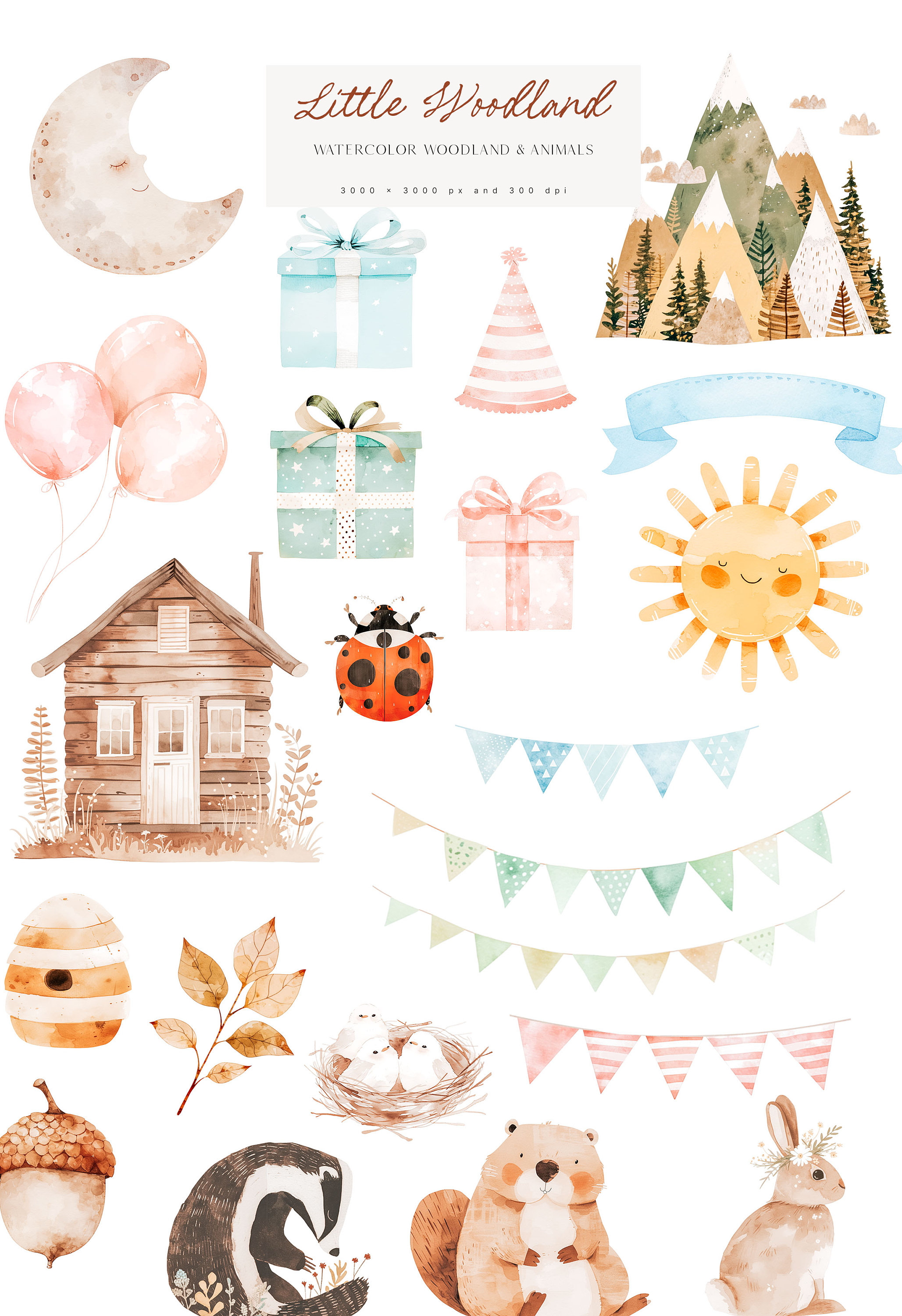 Cute Watercolor Woodland Clipart Set - Woodlands Clipart - Woodland ...