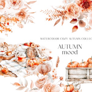 Autumn Watercolor Clipart - Cozy Fall Clipart - Autumn Bouquets Clipart ...
