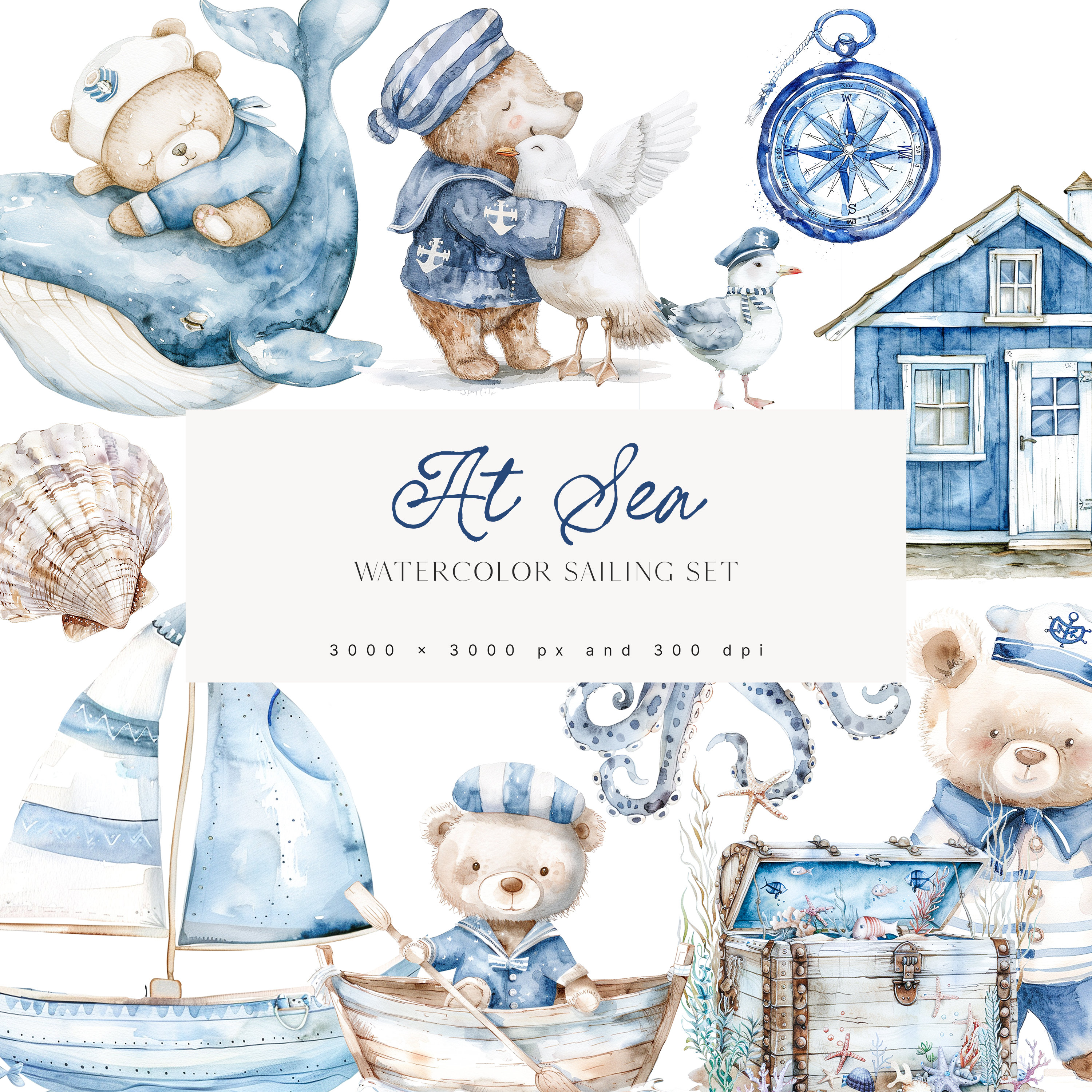 Watercolor Sailor Bear Clipart Sailor Clipart for Kids Nursery Clipart ...