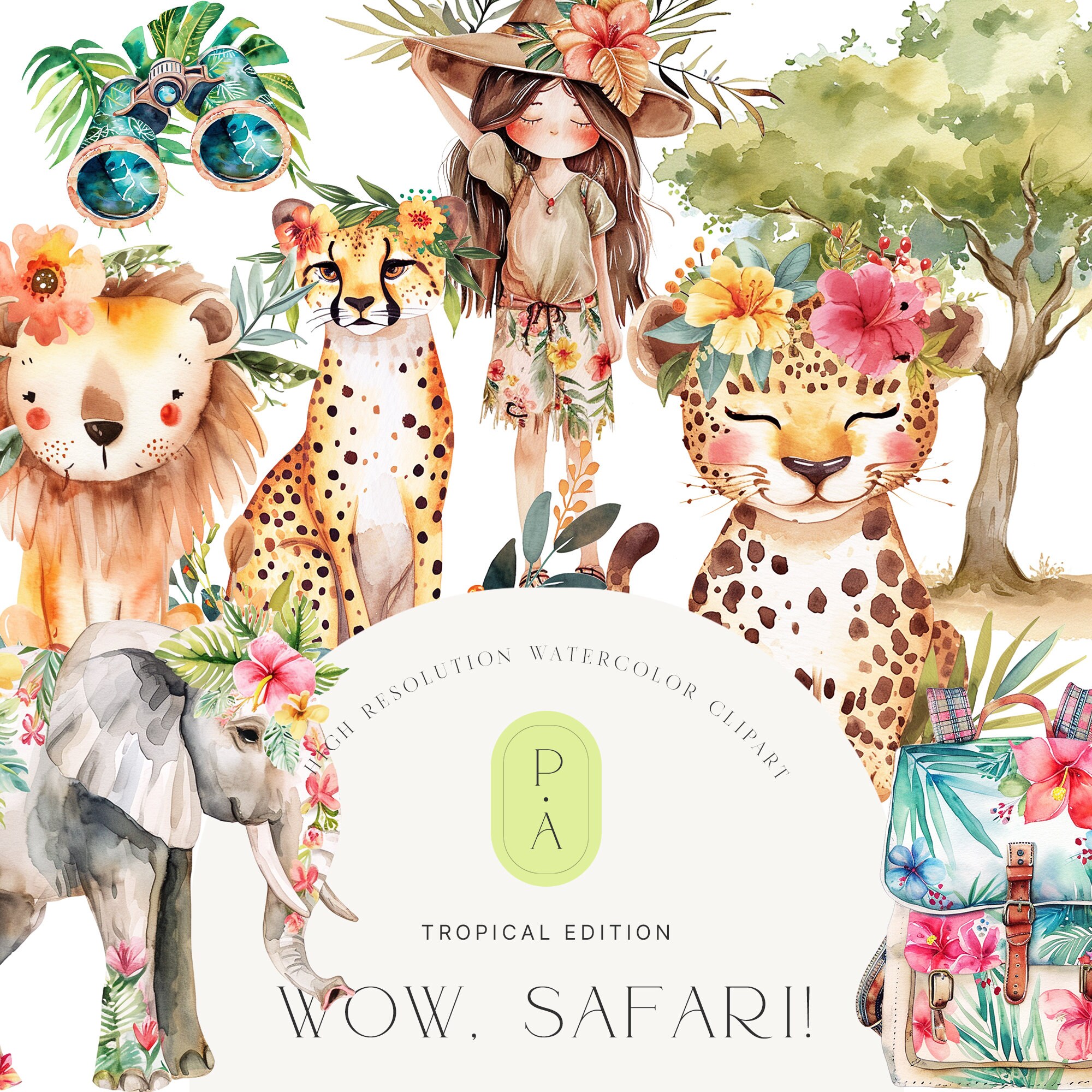 Tropical Nursery Safari Animals With Folk Patterns - Safari Clipart ...