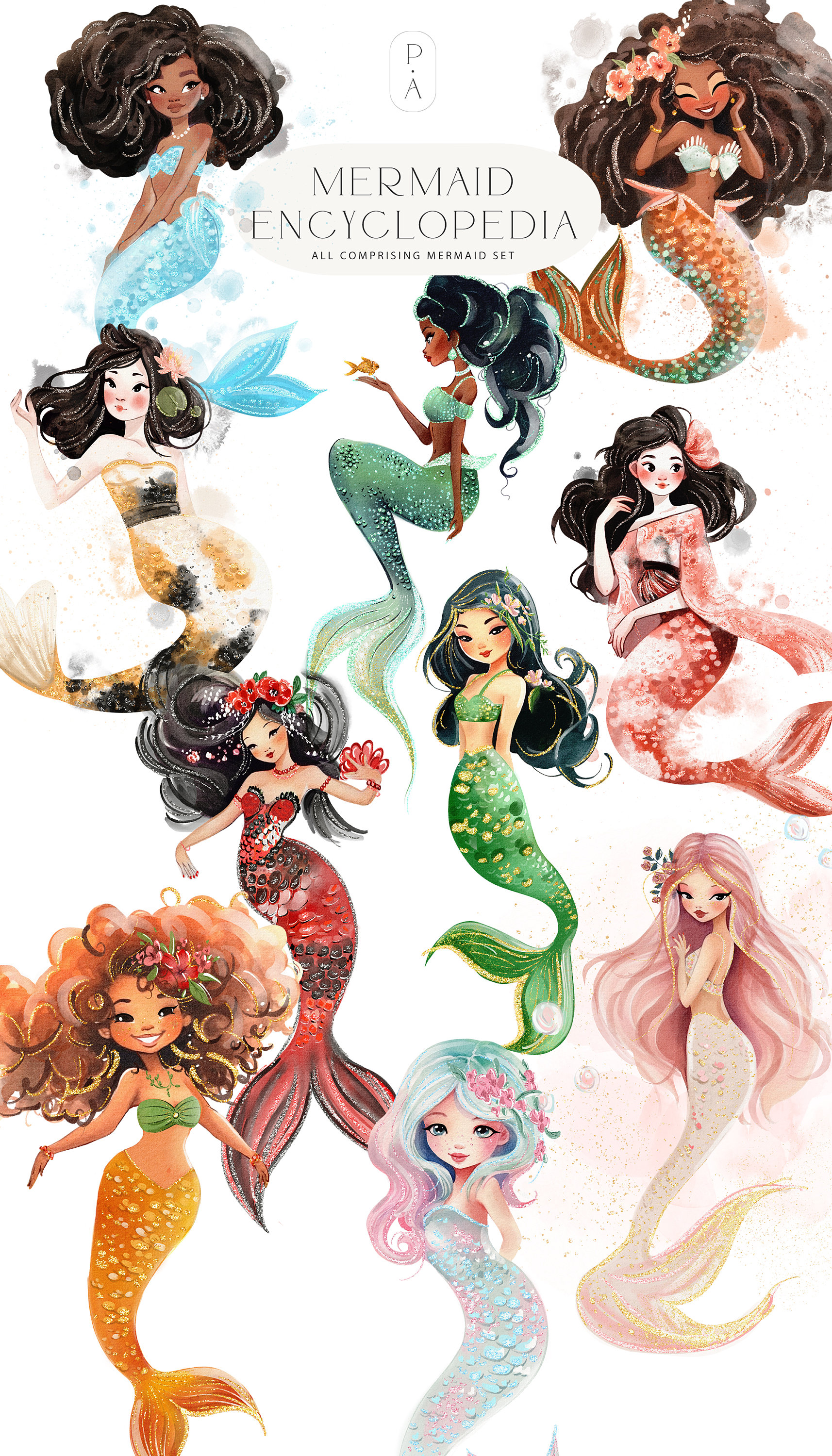 Watercolor Mermaid Clipart Mermaid Party Clipart Kids Mermaid Clipart ...
