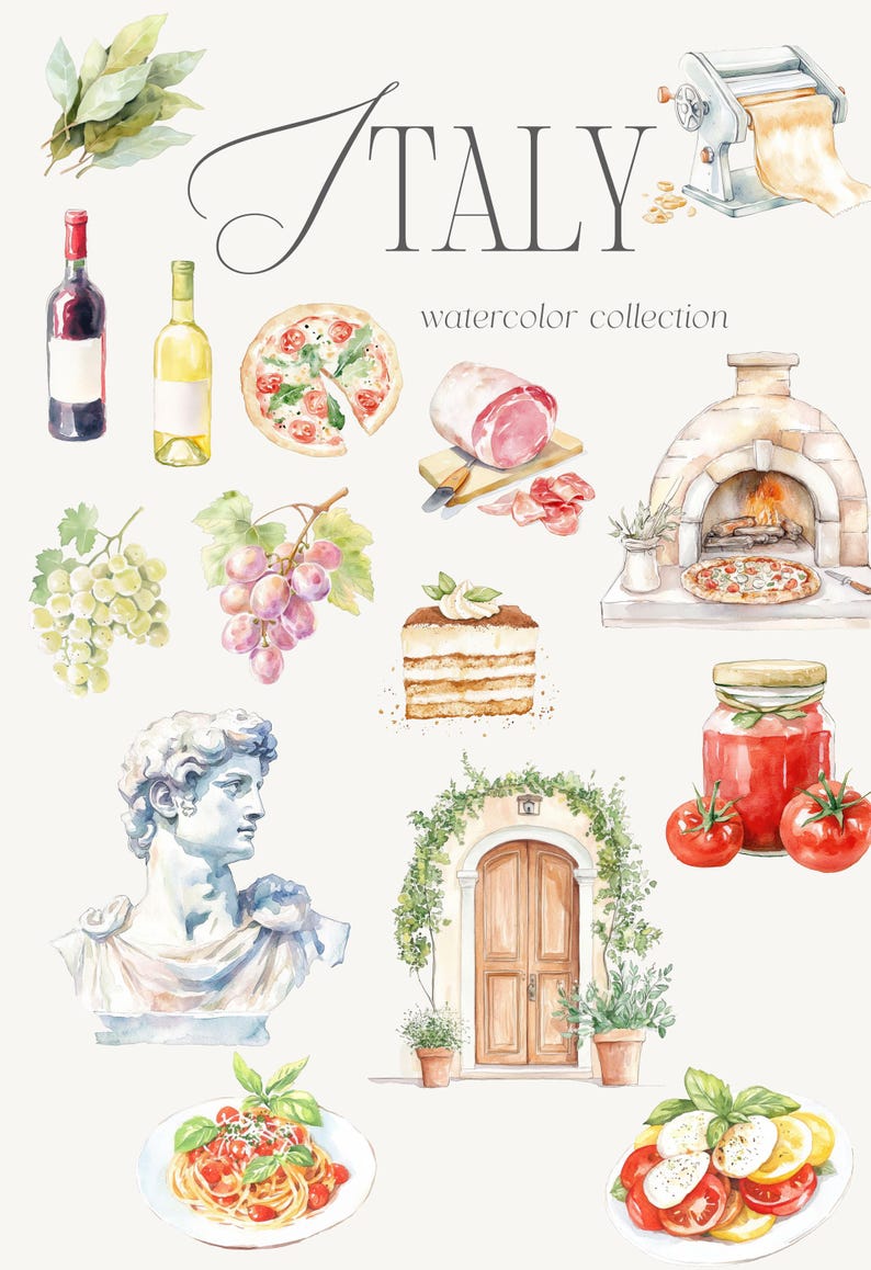 Italy Watercolor Clipart - Italian Travel - Italy - Watercolor Travel ...