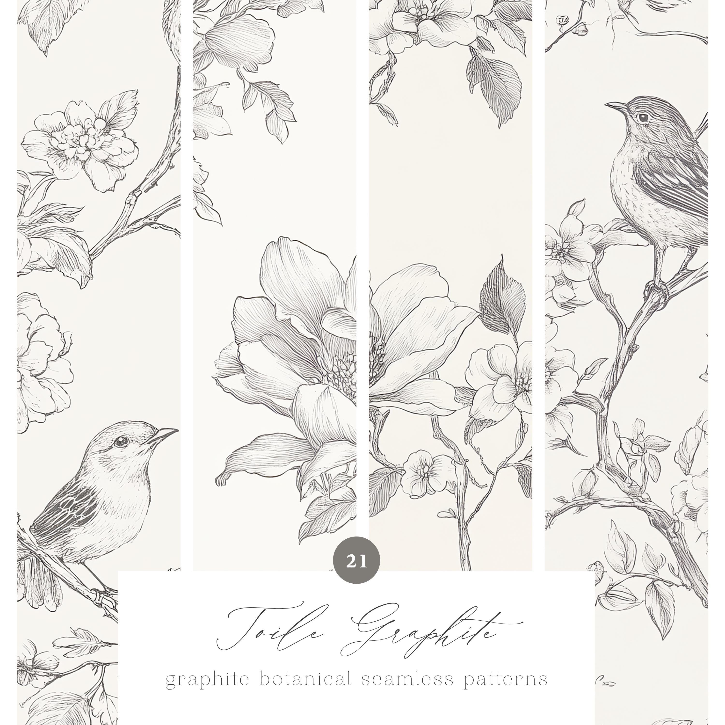Toile Seamless Patterns With Botanical Vintage Style With Birds ...
