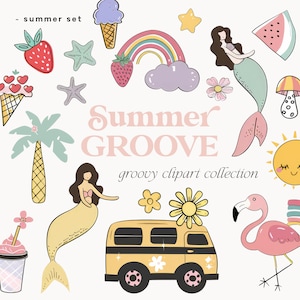 Groovy Retro Summer Clipart Set - Summer Clipart Collection - Retro ...