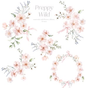 Preppy Watercolor Floral Clipart - Blush Wild Flowers - Preppy Frames ...