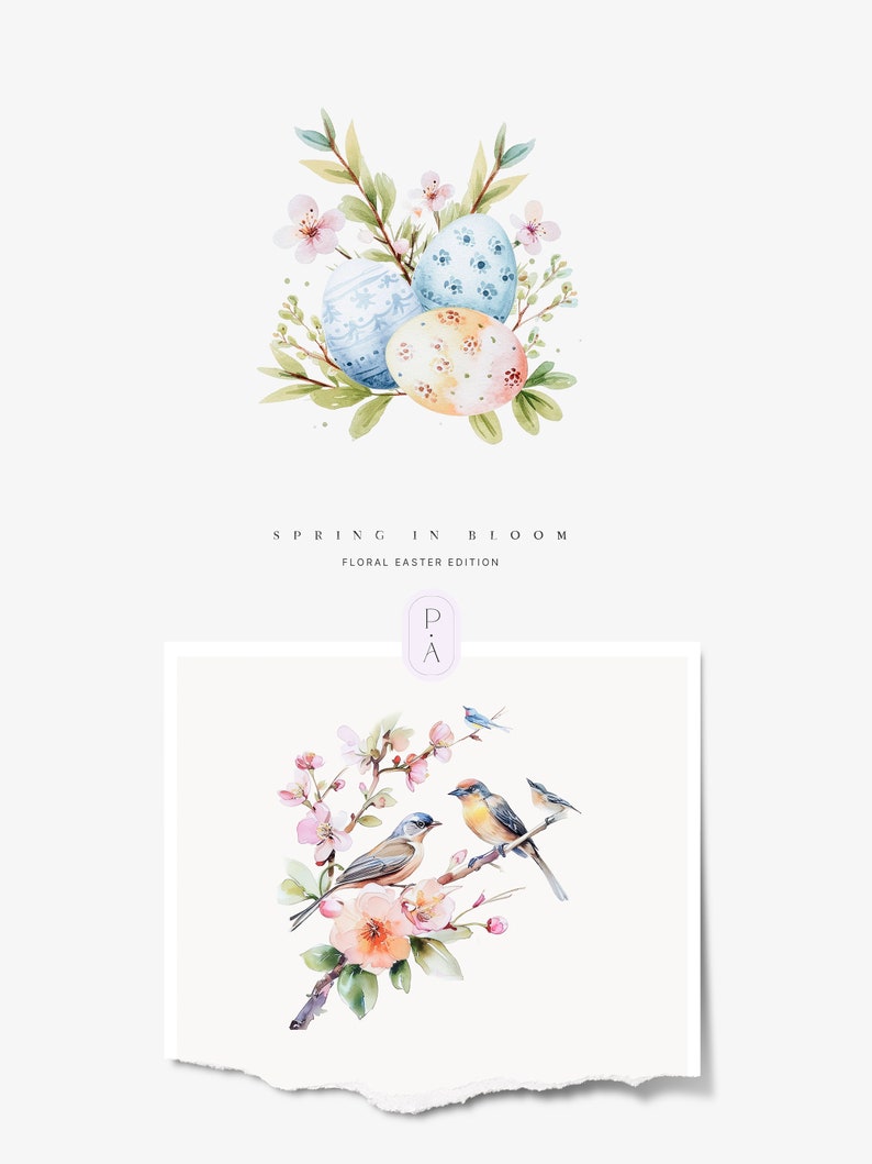 Watercolor Easter Clipart Set Bunny Clipart Spring Florals Watercolor ...