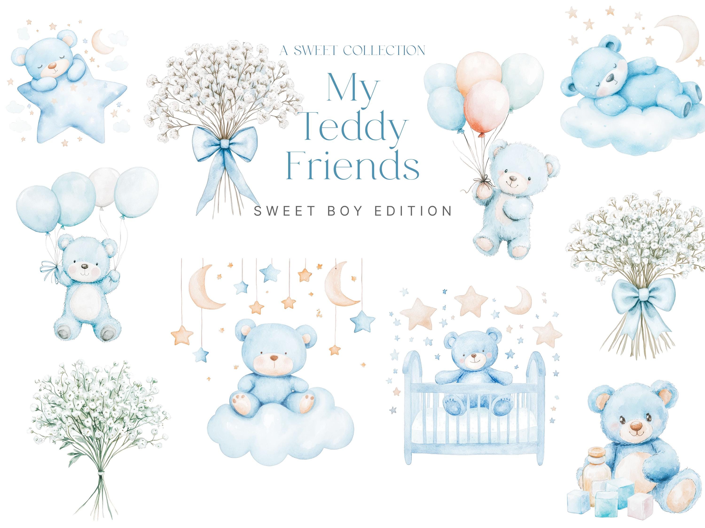 Blue Teddy Bear Clipart - Boy Baby Shower - Dusty Blue - Nursery ...