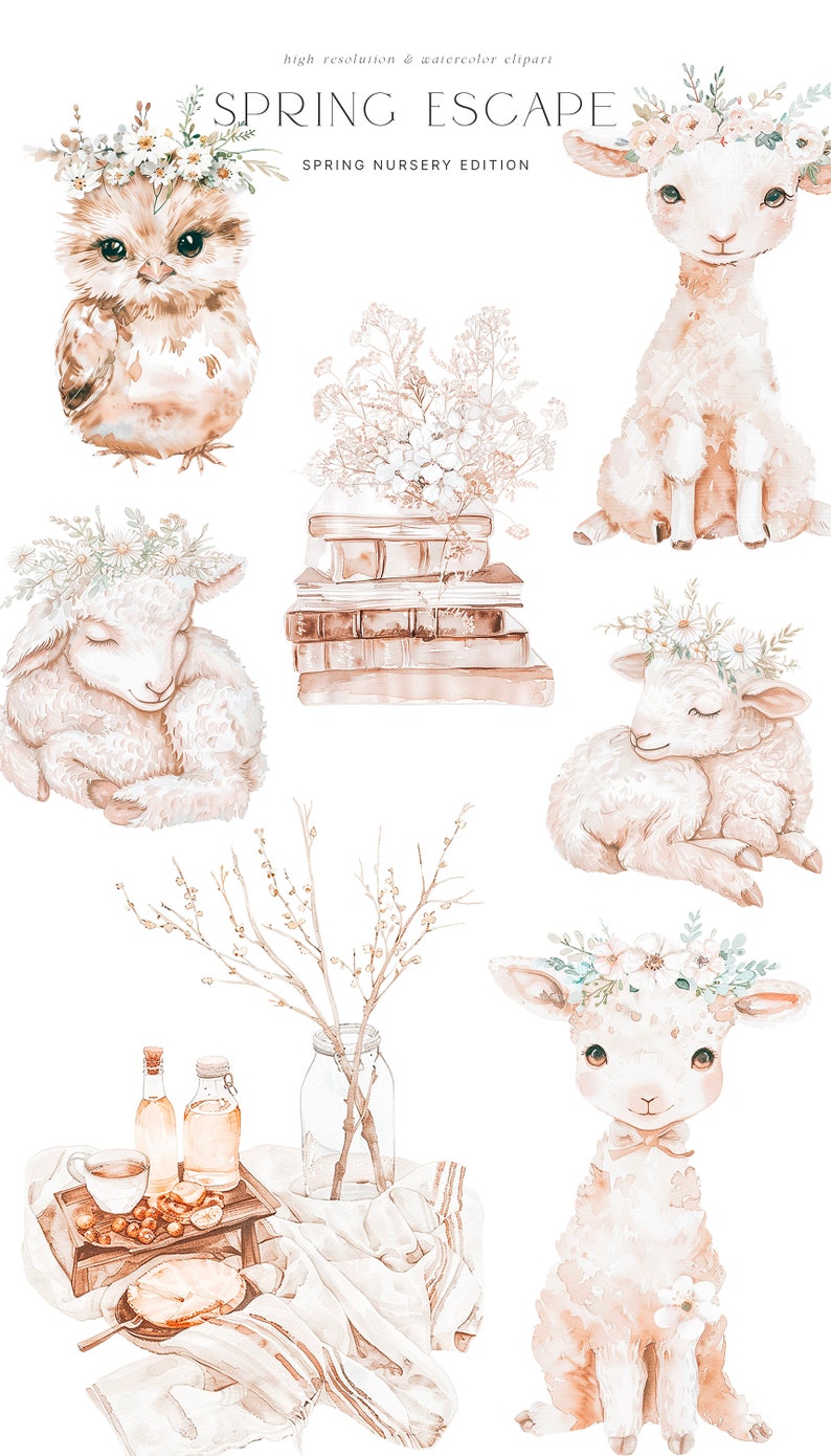 Spring Nursery Watercolor Clipart Spring Animals Easter Clipart Animal ...