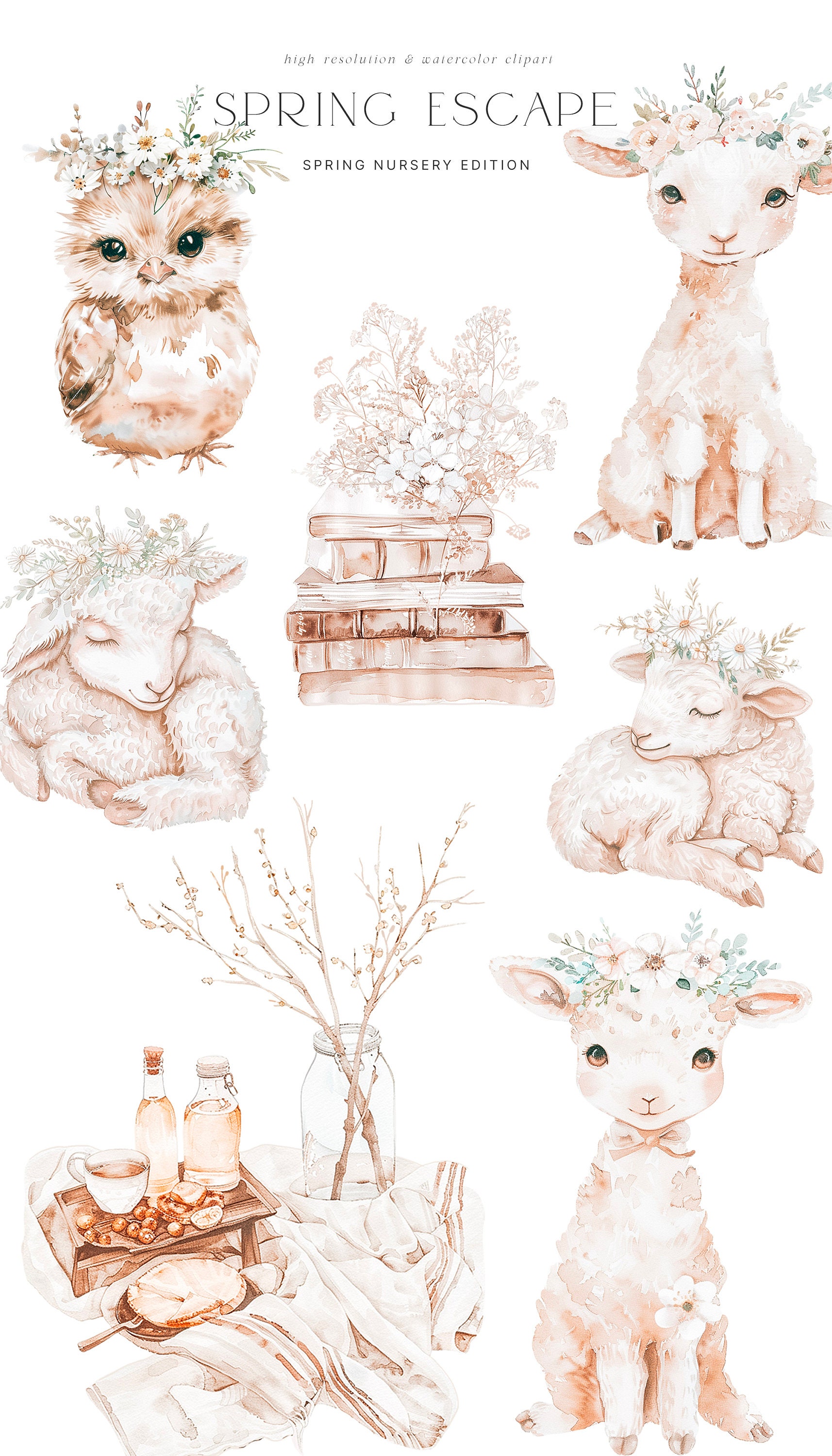 Spring Nursery Watercolor Clipart Spring Animals Easter Clipart Animal ...