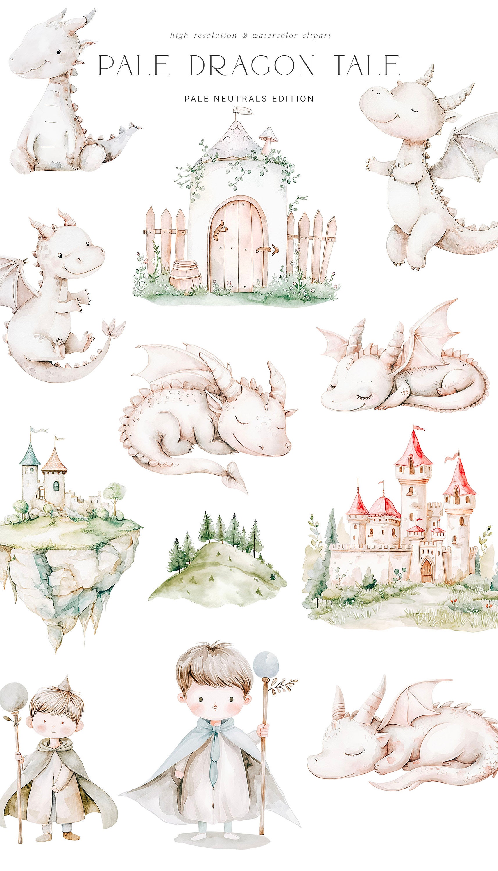 Neutral Dragons Watercolor Clipart Kingdom Clipart Dragon Clipart for ...