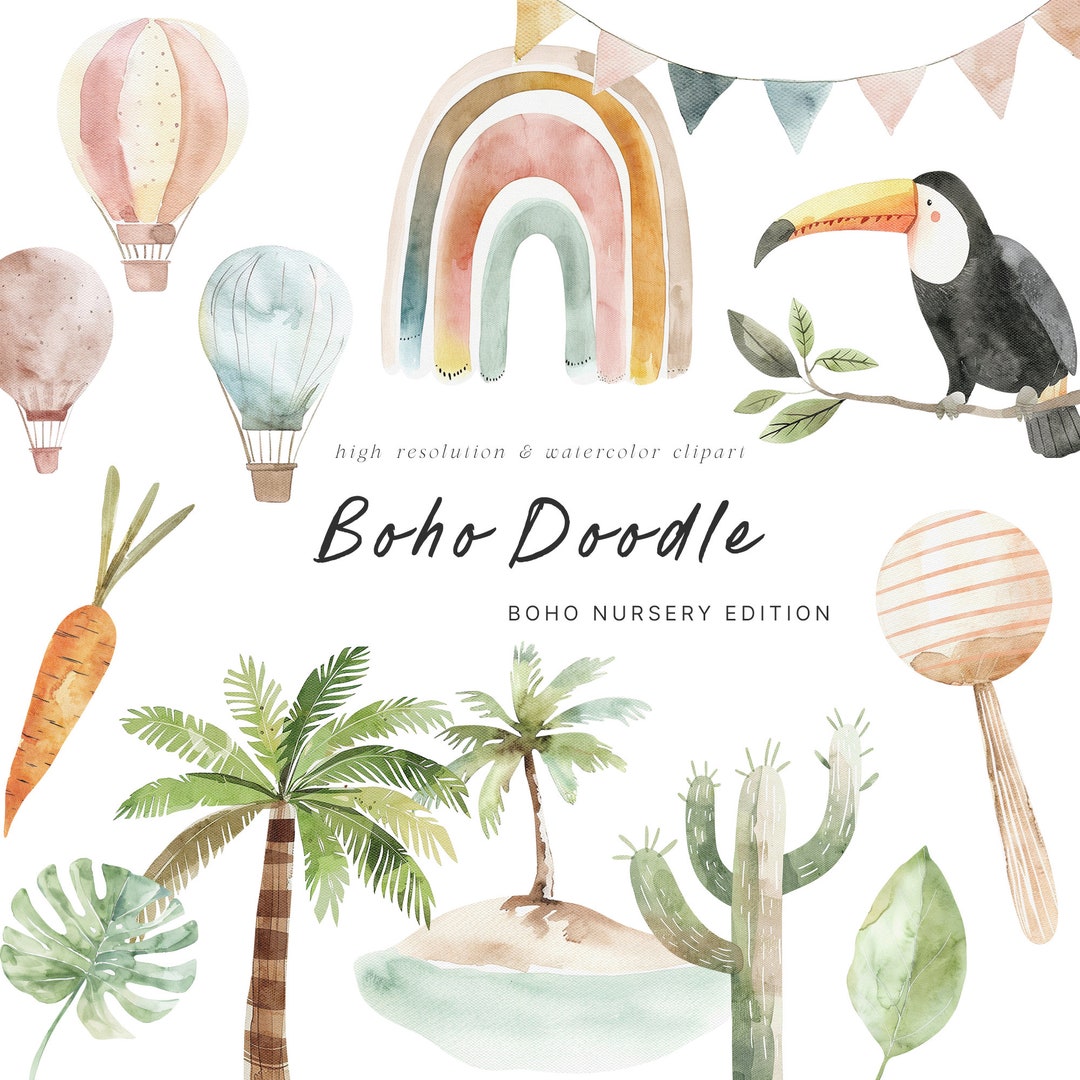 Boho Doodle Clipart - Boho Nursery Clipart - Neutral Doodles - Neutral ...