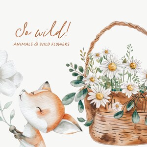 Watercolor Woodland Animals and Wild Flowers Collection - Woodland Set ...