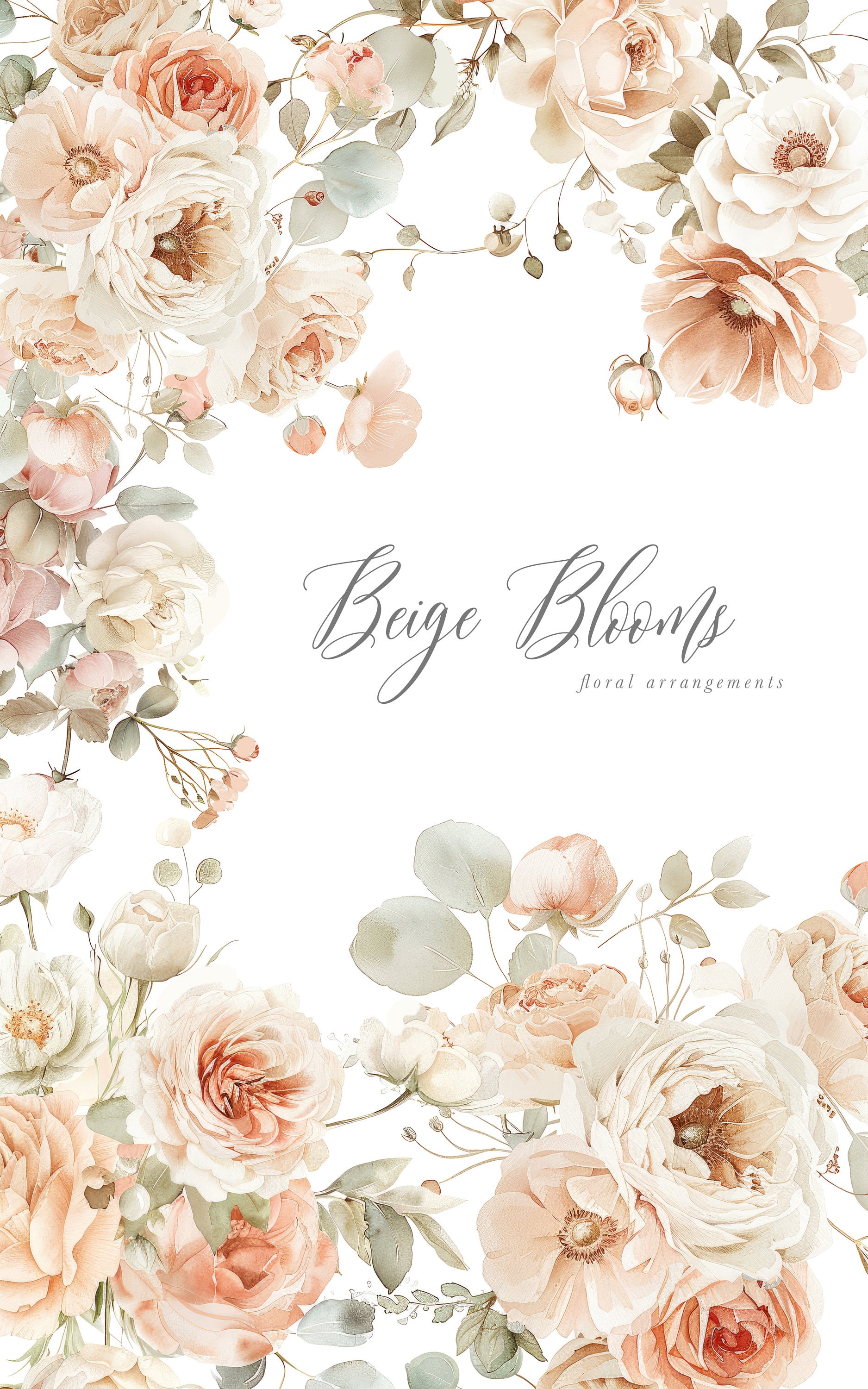 Watercolor Neutral Flowers - Beige and White - Beige and Maroon Flowers ...