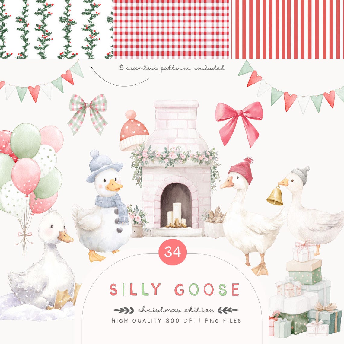 Christmas Silly Goose Clipart - Coquette Clipart - Watercolor Preppy ...