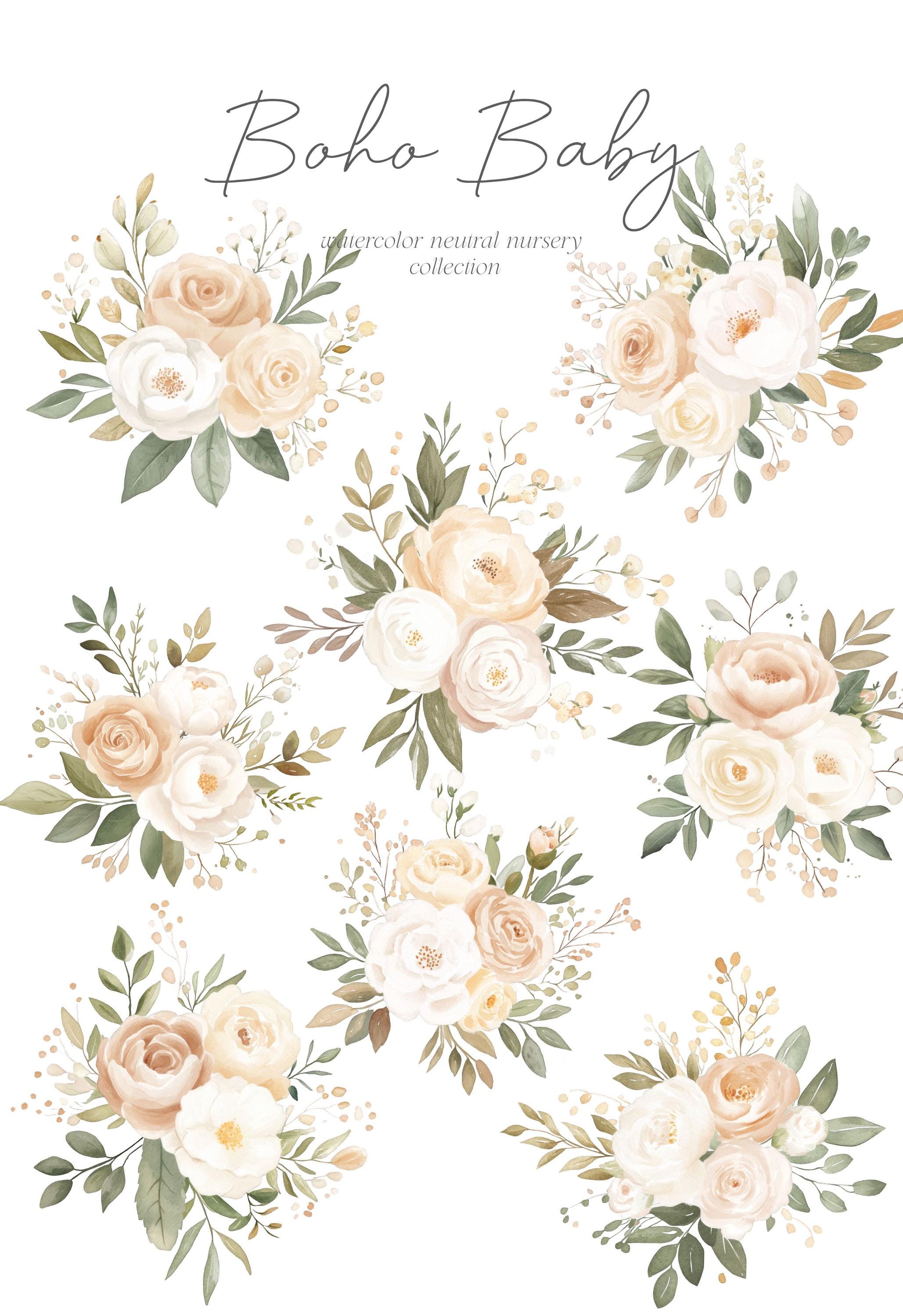 Neutral Baby Watercolor Clipart - Boho Baby - Boho Animals - Neutral ...