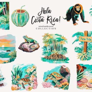 Watercolor Costa Rica Travel Clipart Set - Traveling Clipart Collection ...