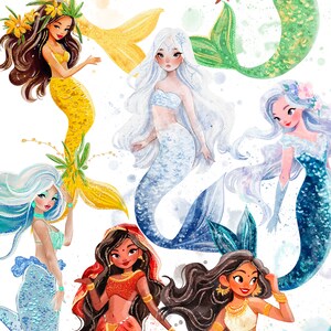 Watercolor Mermaid Clipart - Mermaid Party Clipart - Kids Mermaid ...