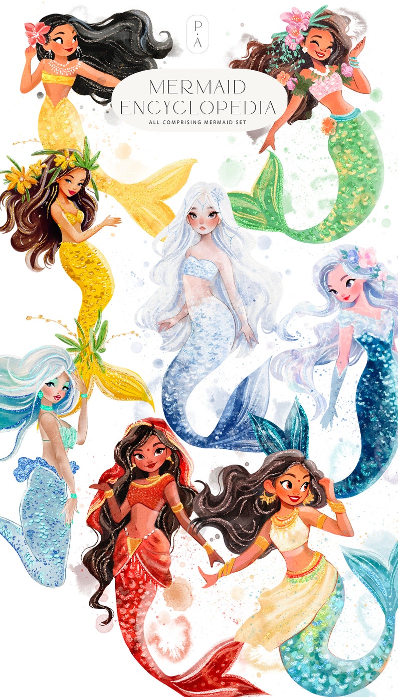 Watercolor Mermaid Clipart - Mermaid Party Clipart - Kids Mermaid ...