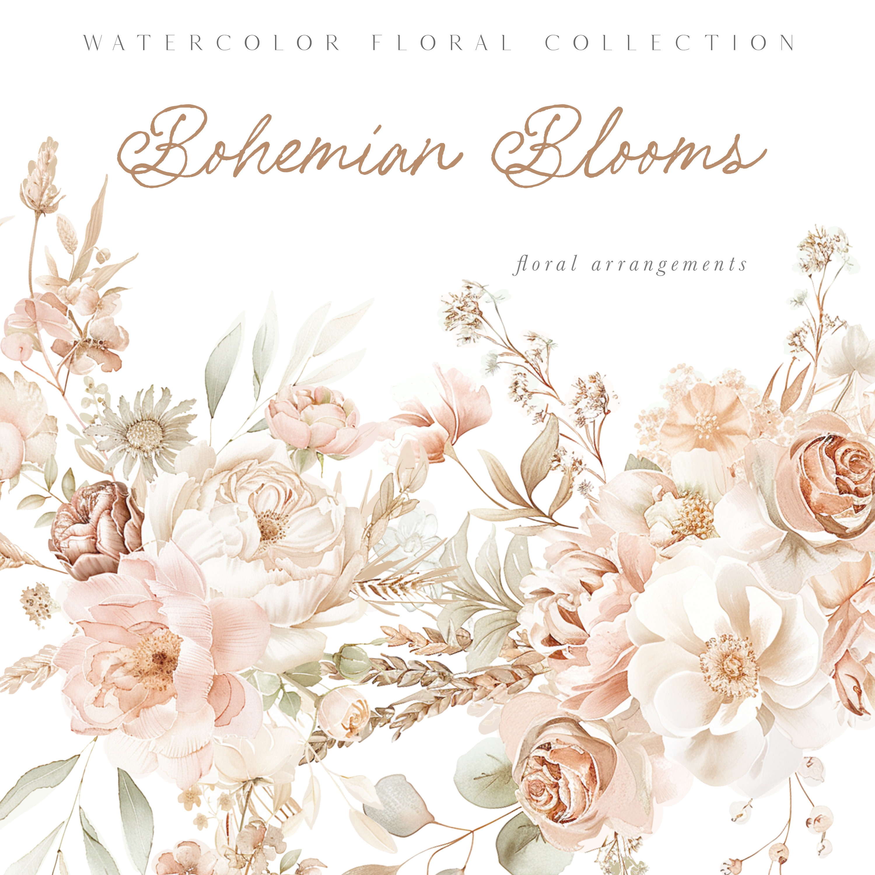 Bohemian Floral Bouquets Watercolor Clipart Watercolor Boho Florals ...