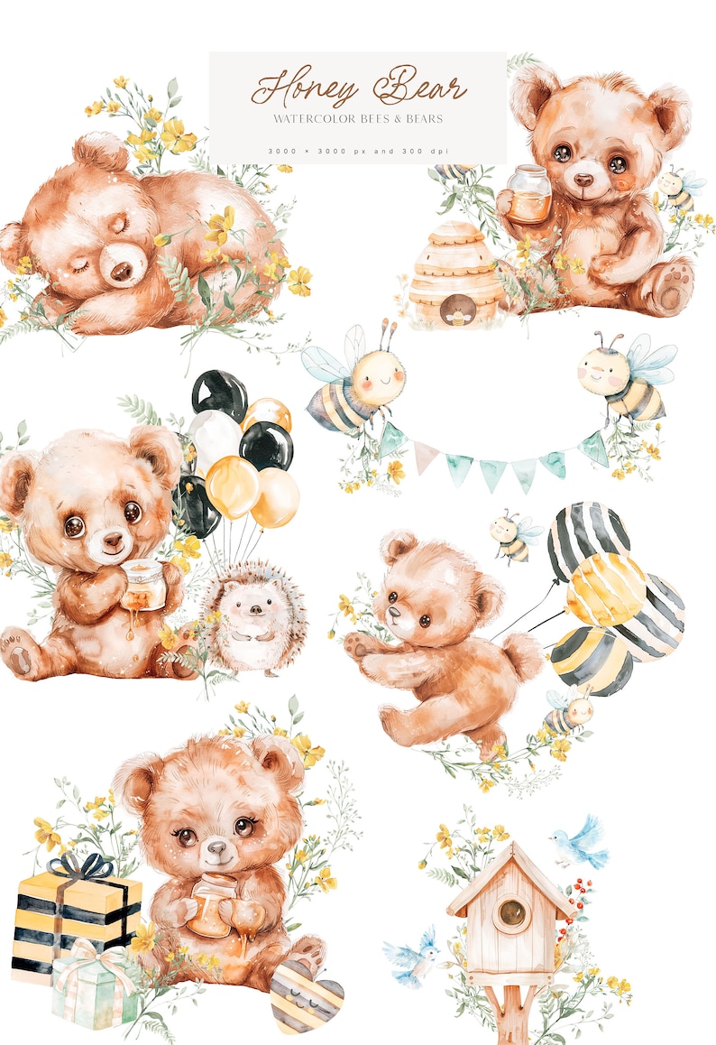 Cute Honey Bear Clipart Bear Clipart Teddy Bears Cute Bee Watercolor ...