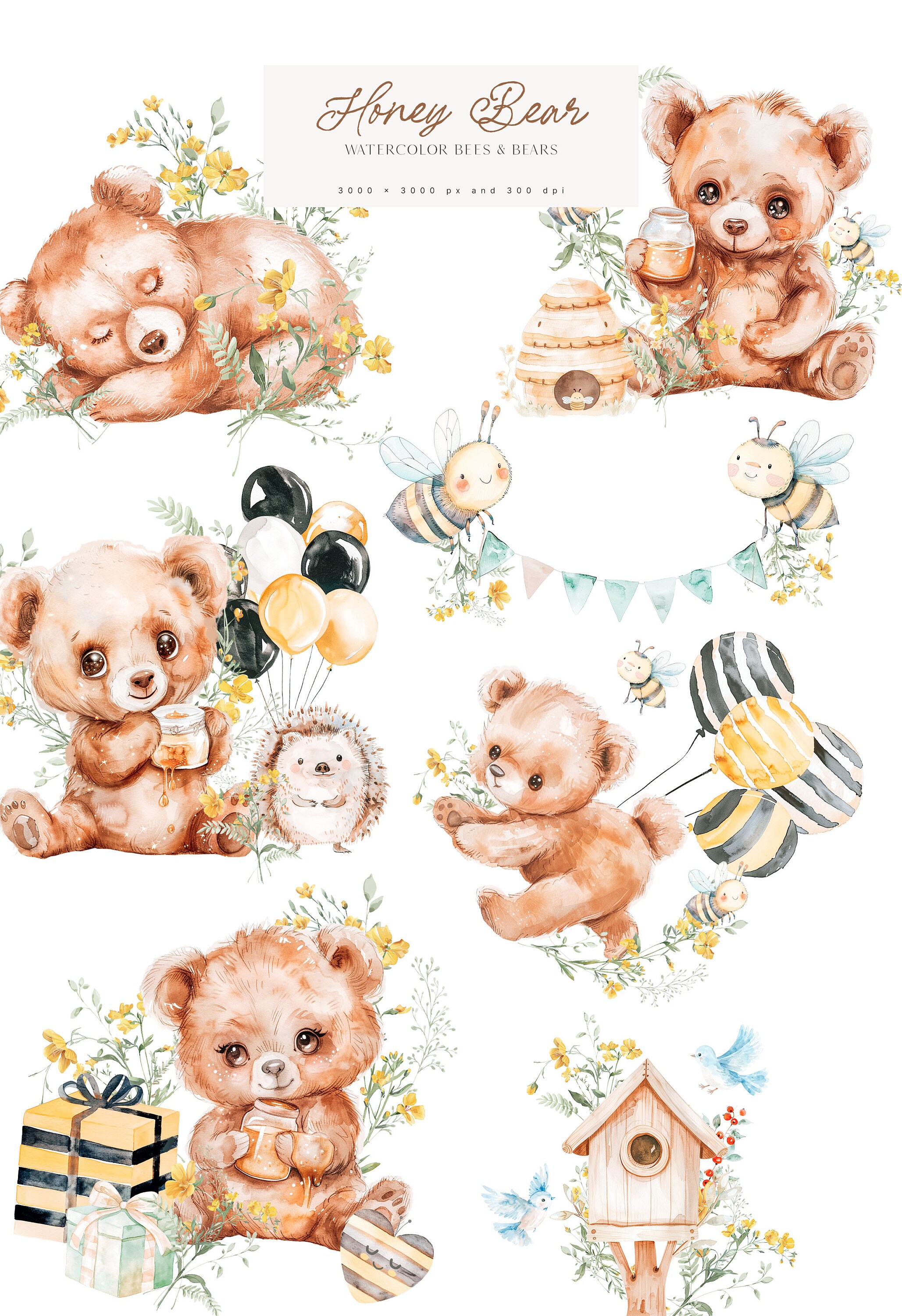 Cute Honey Bear Clipart Bear Clipart Teddy Bears Cute Bee Watercolor ...