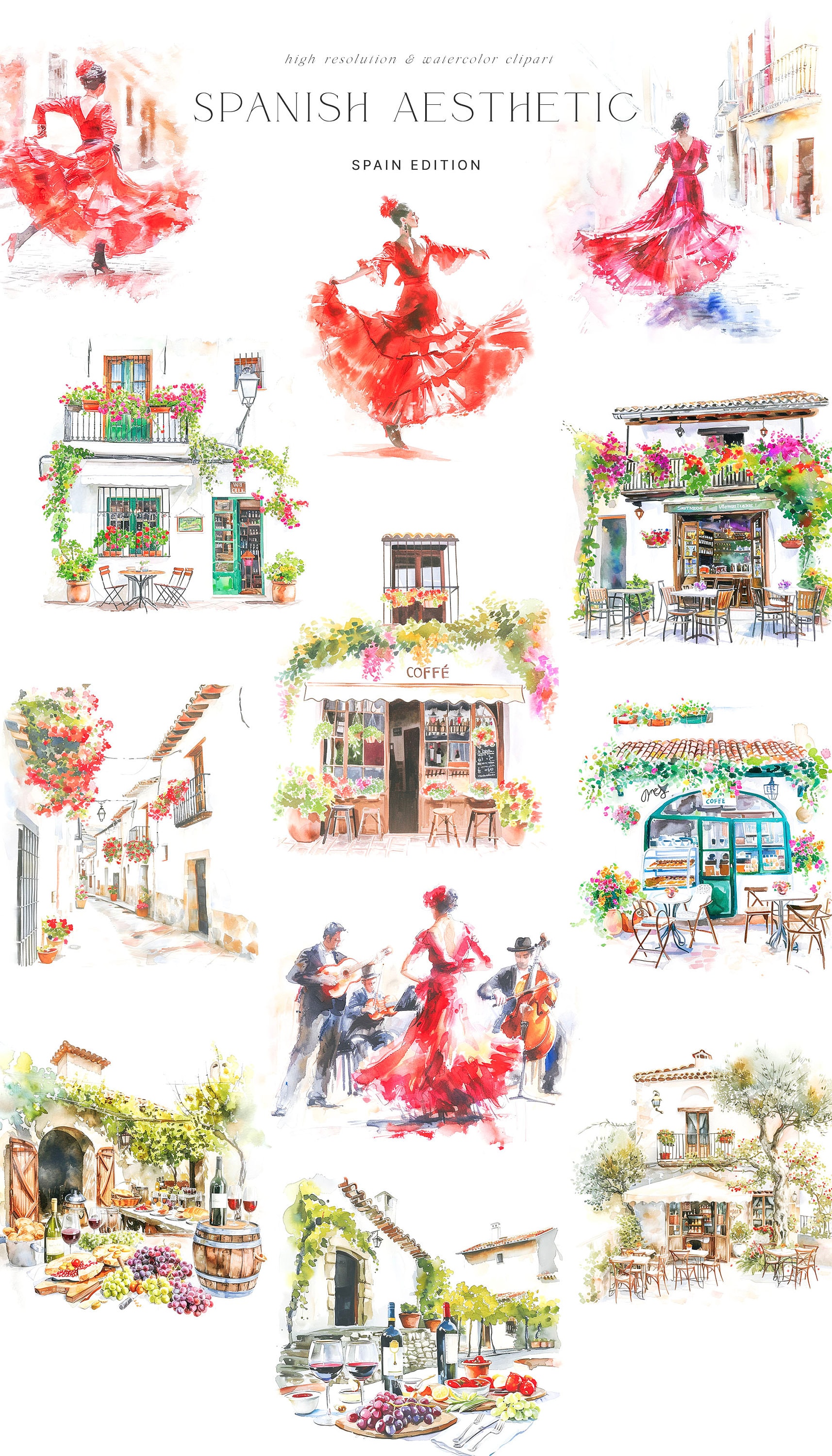 Watercolor Spanish Clipart Set Spanish Aesthetic Spanish Sceneries ...