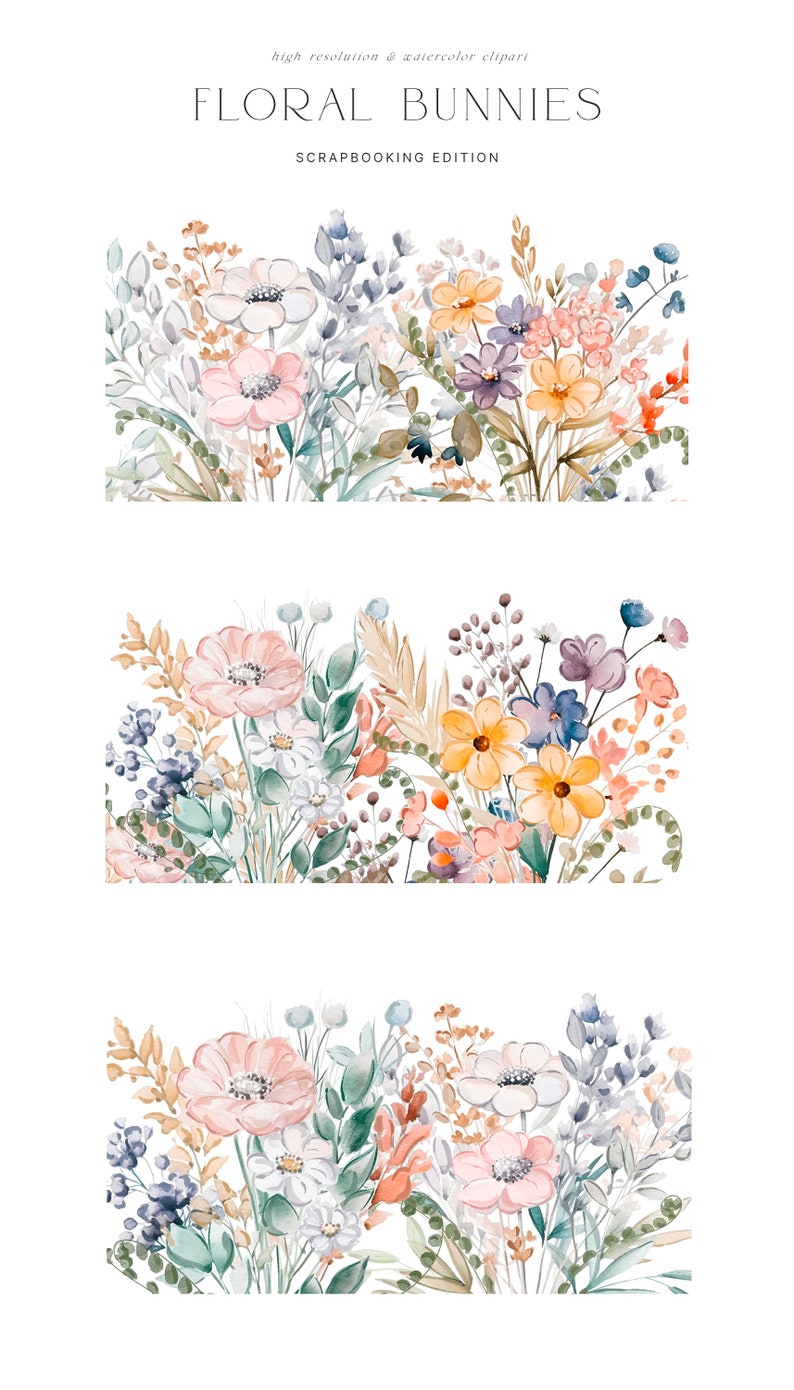 Watercolor Floral Bunnies Clipart Spring Bunnies Set Spring Clipart ...