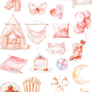 Slumber Party Clipart Set - Pajama Party Clipart - Watercolor Party ...
