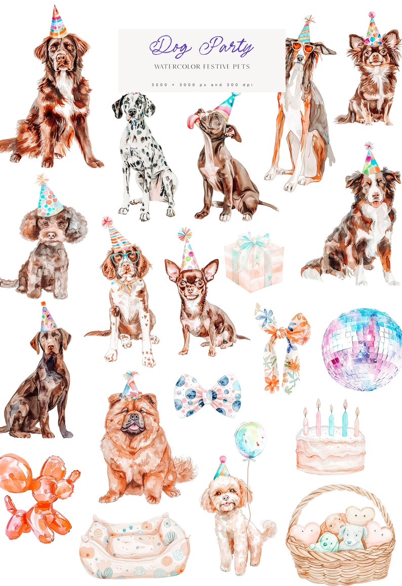 Dog Party Clipart Party Pets Clipart Festive Clipart Cute Dog Clipart ...