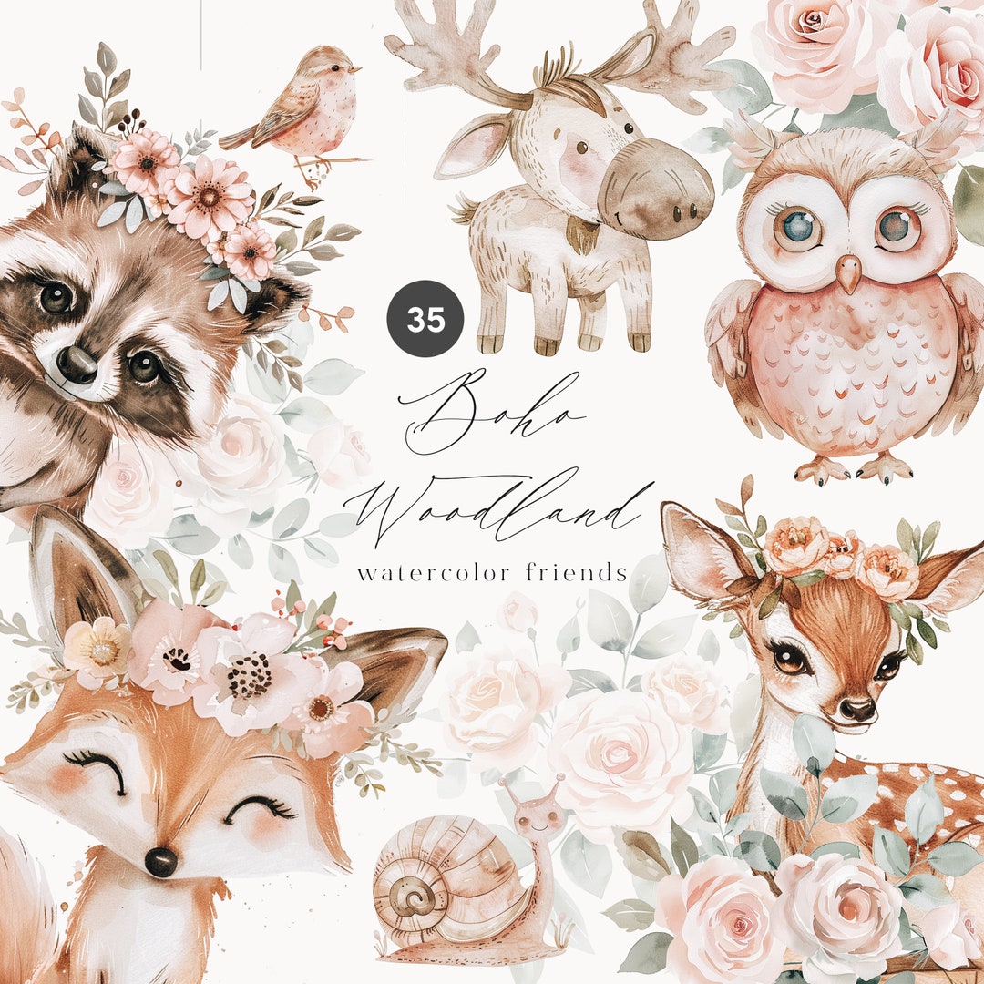 Watercolor Boho Woodland Animals - Watercolor Collection - Boho Nursery ...