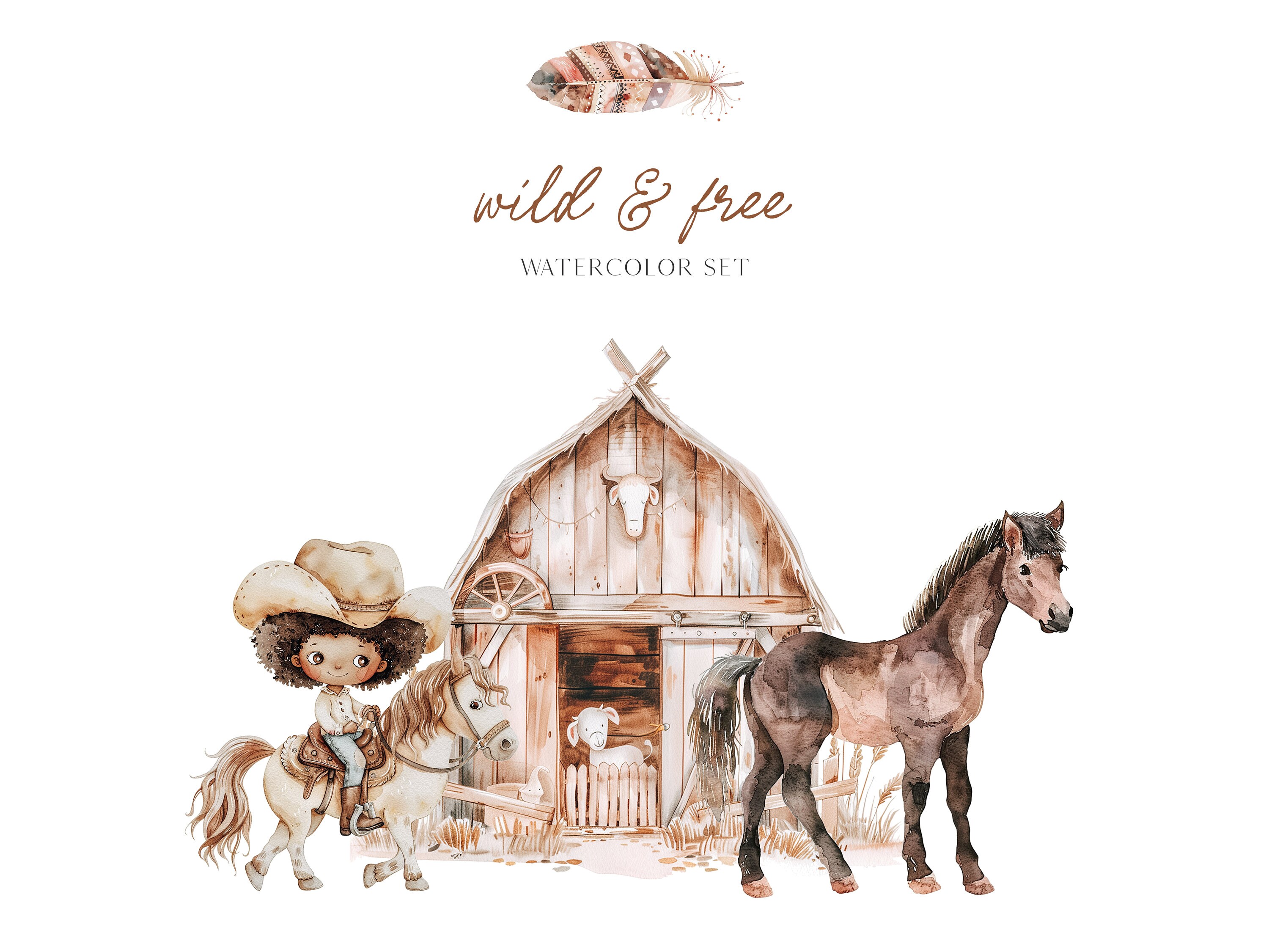 Cute Cowboys Watercolor Clipart - Watercolor Cowboys - Western Clipart ...