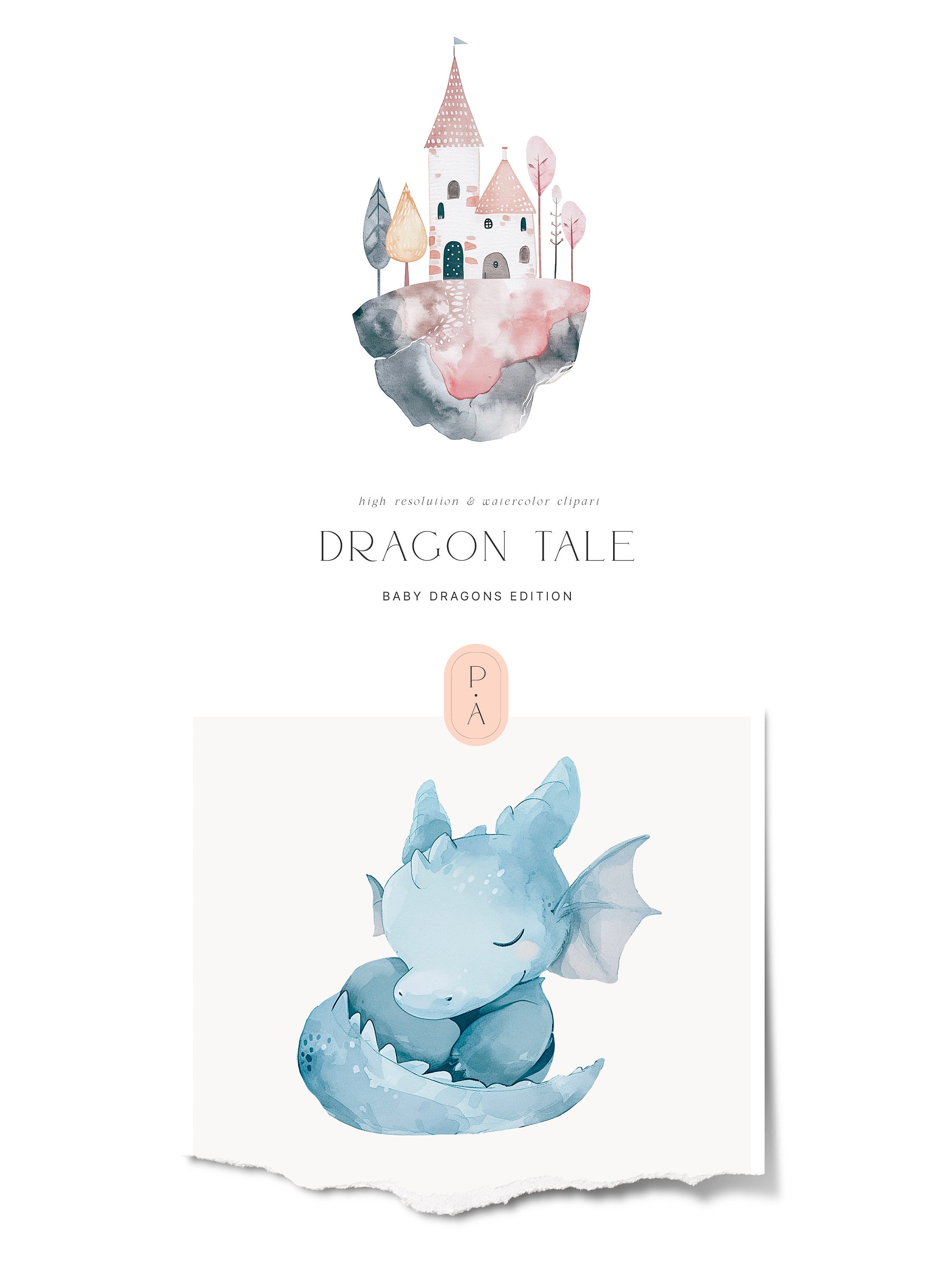 Watercolor Baby Dragon Clipart Watercolor Fantasy Kingdom Clipart Cute ...
