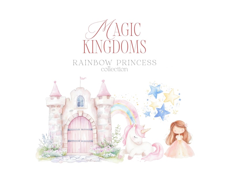 Cute Princess & Unicorn Clipart - Watercolor Nursery - Clipart for Kids ...