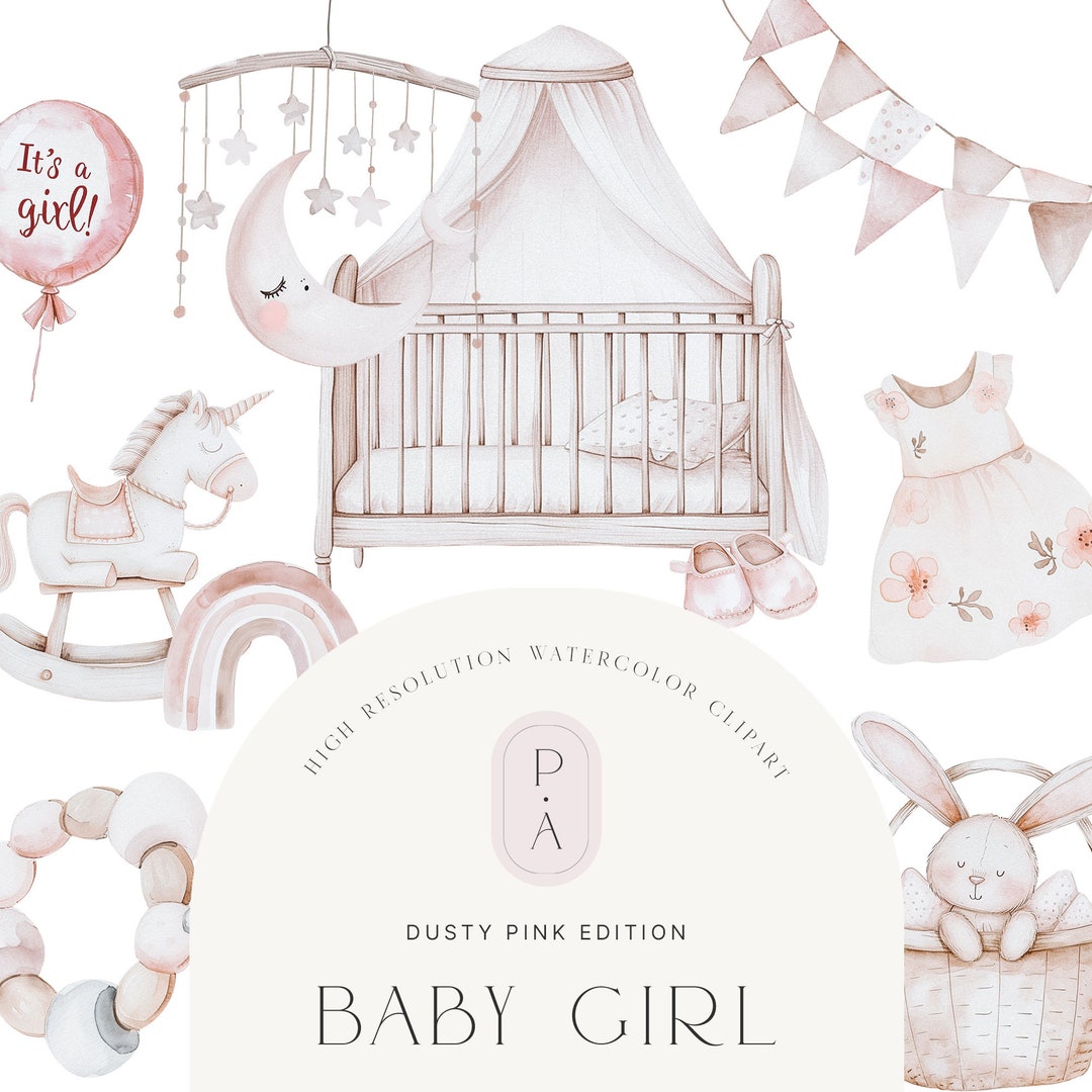 Baby Shower Watercolor Clipart - Baby Girl Clipart - Nursery Clipart ...
