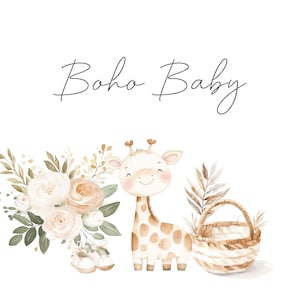 Neutral Baby Watercolor Clipart - Boho Baby - Boho Animals - Neutral ...