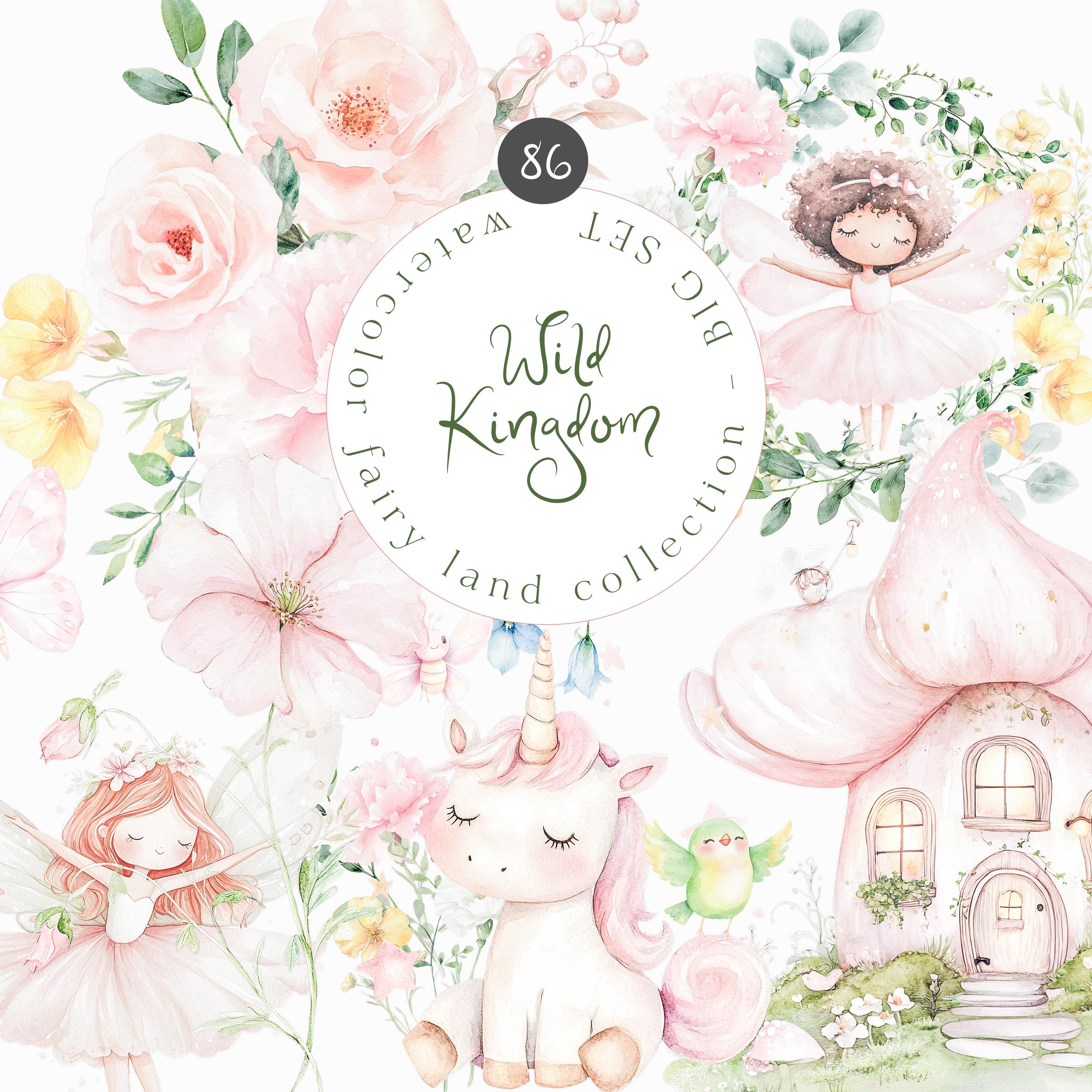 Watercolor Fairy Garden Clipart Set - Pink Fairy Land - Floral Fairy ...