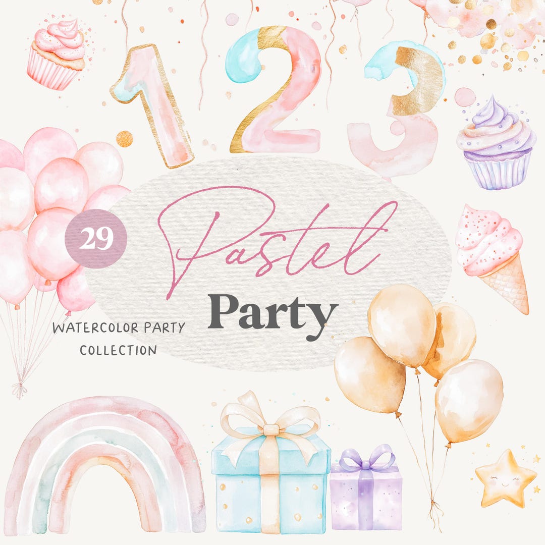 Watercolor Party Clipart - Pastel Party - Festive Clipart - Clipart for ...