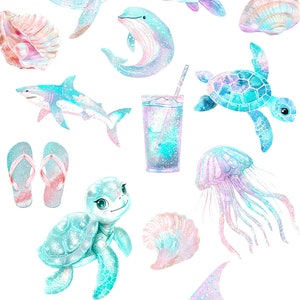 Glittery Sea Creatures Watercolor Clipart - Ocean Clipart - Clipart for ...