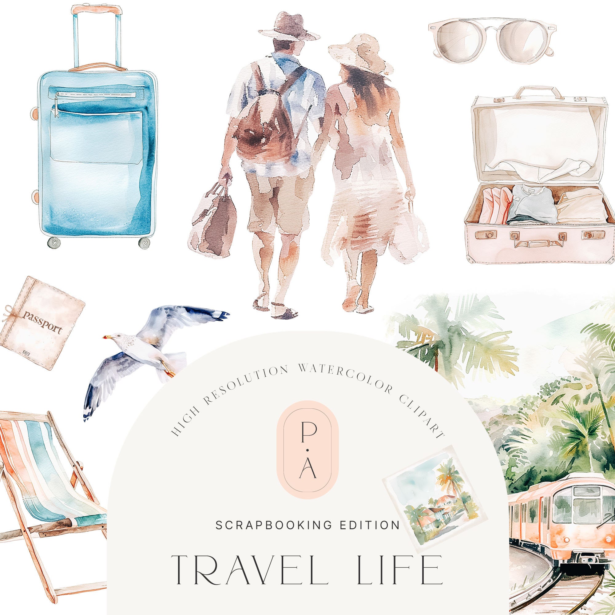 Travel Watercolor Clipart Set Travel Clipart Vacation Clipart Travel ...