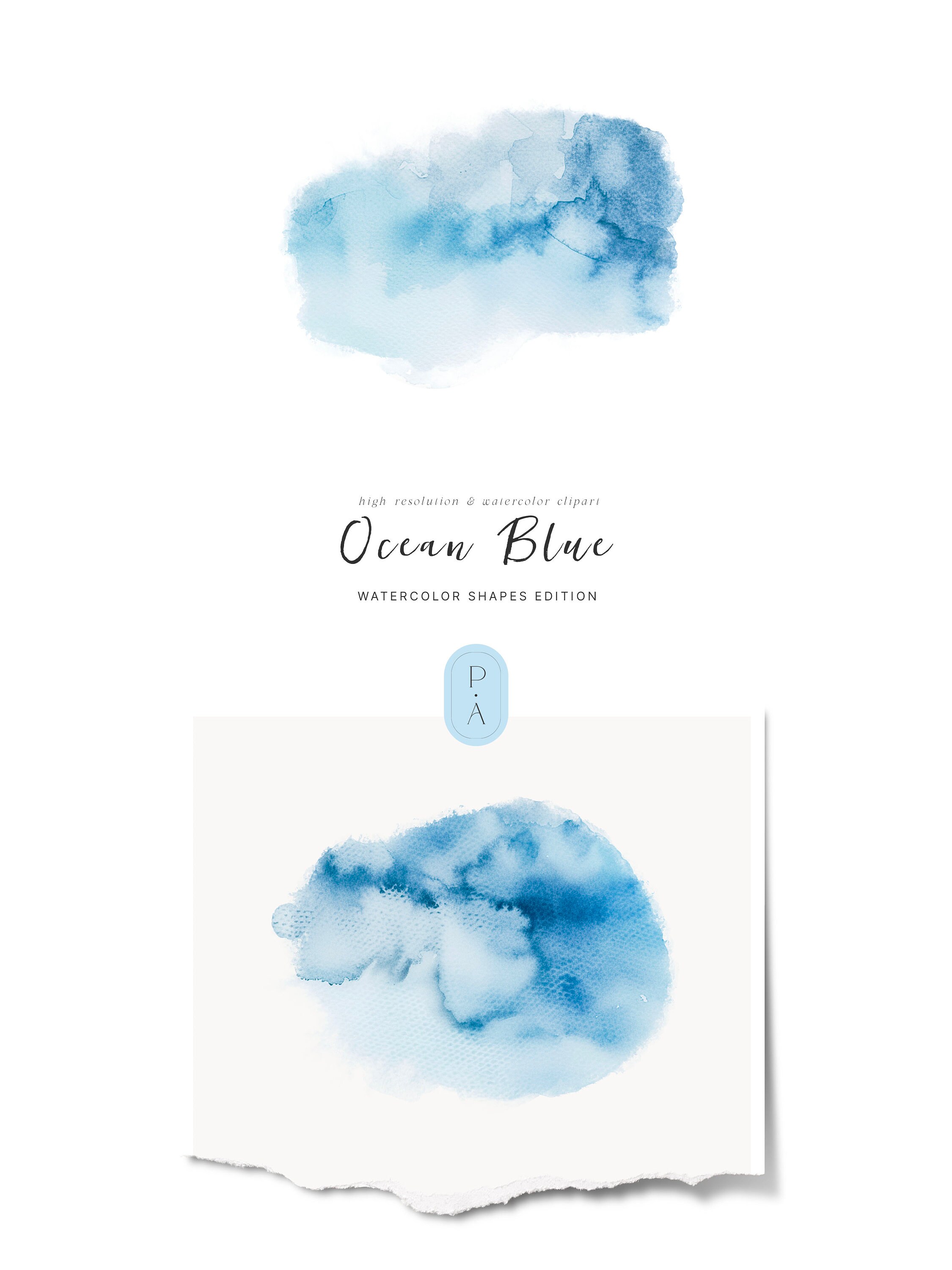 Blue Shapes Watercolor Clipart - Watercolor Shapes - Ocean Blue - Washy ...