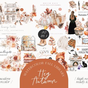 Watercolor Fall Autumn Bundle - Stickers Bundle - Scrapbookin Bundle ...