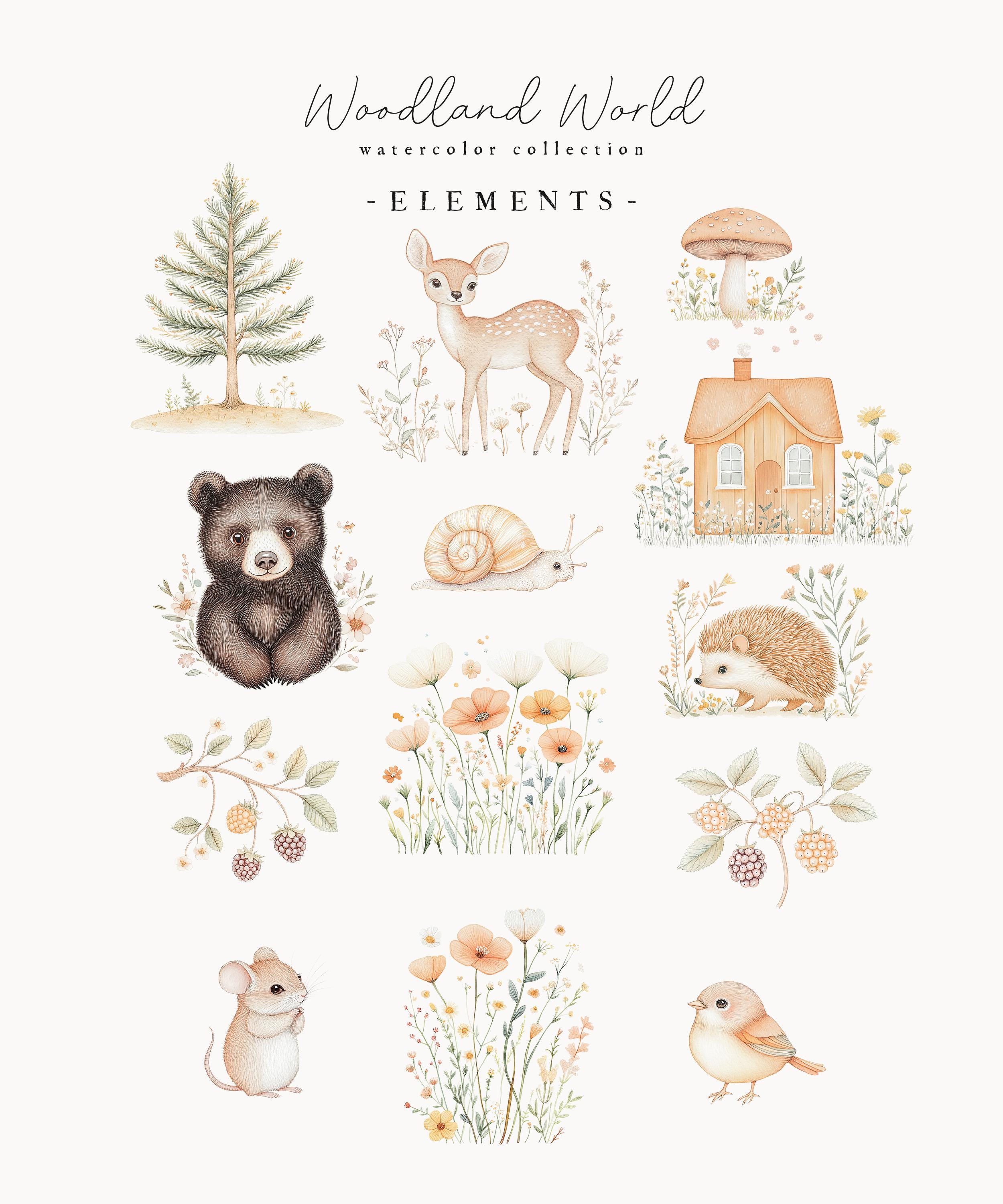 Watercolor Woodland Animals Clipart Collection - Watercolor Woodland ...