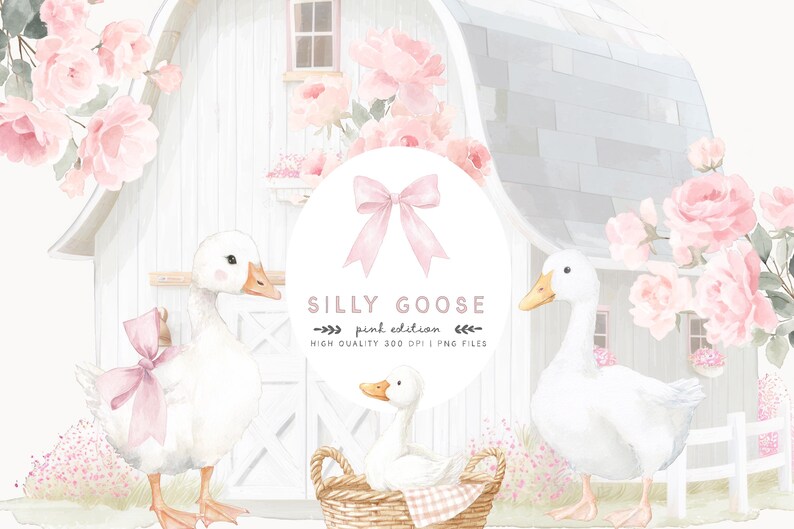 Dusty Pink Silly Goose Clipart Set - Watercolor Silly Goose ...