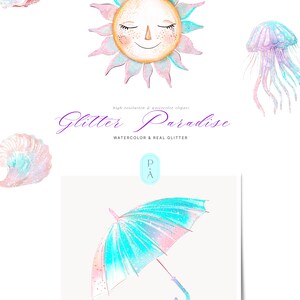 Glittery Sea Creatures Watercolor Clipart - Ocean Clipart - Clipart for ...