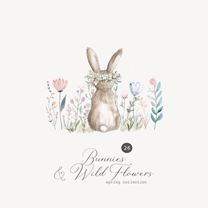 Watercolor Bunnies and Wild Flower Collection - Spring Bunnies ...