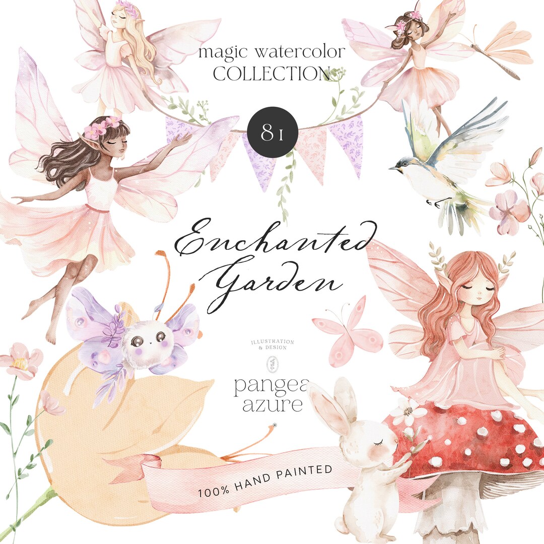 Fairy Garden Watercolor Clipart - Wildflower Clipart - Magical Fairy ...