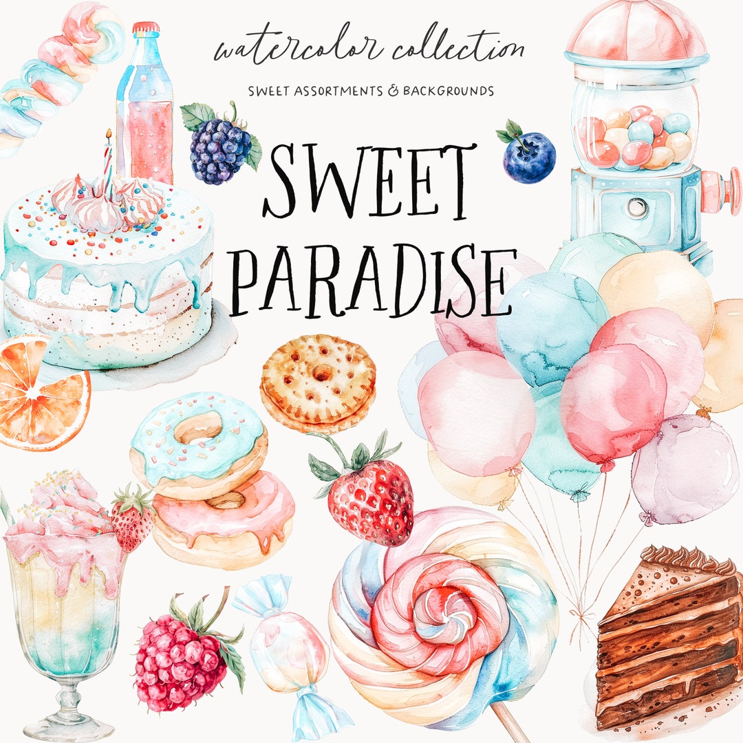 Sweets Watercolor Clipart Set - Sweet Treats - Sweets Party - Sweet ...